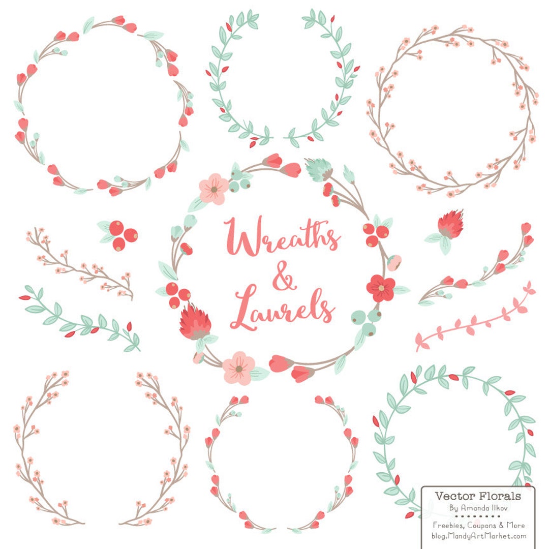 Premium Floral Wreaths & Laurels in Mint and Coral Mint and - Etsy