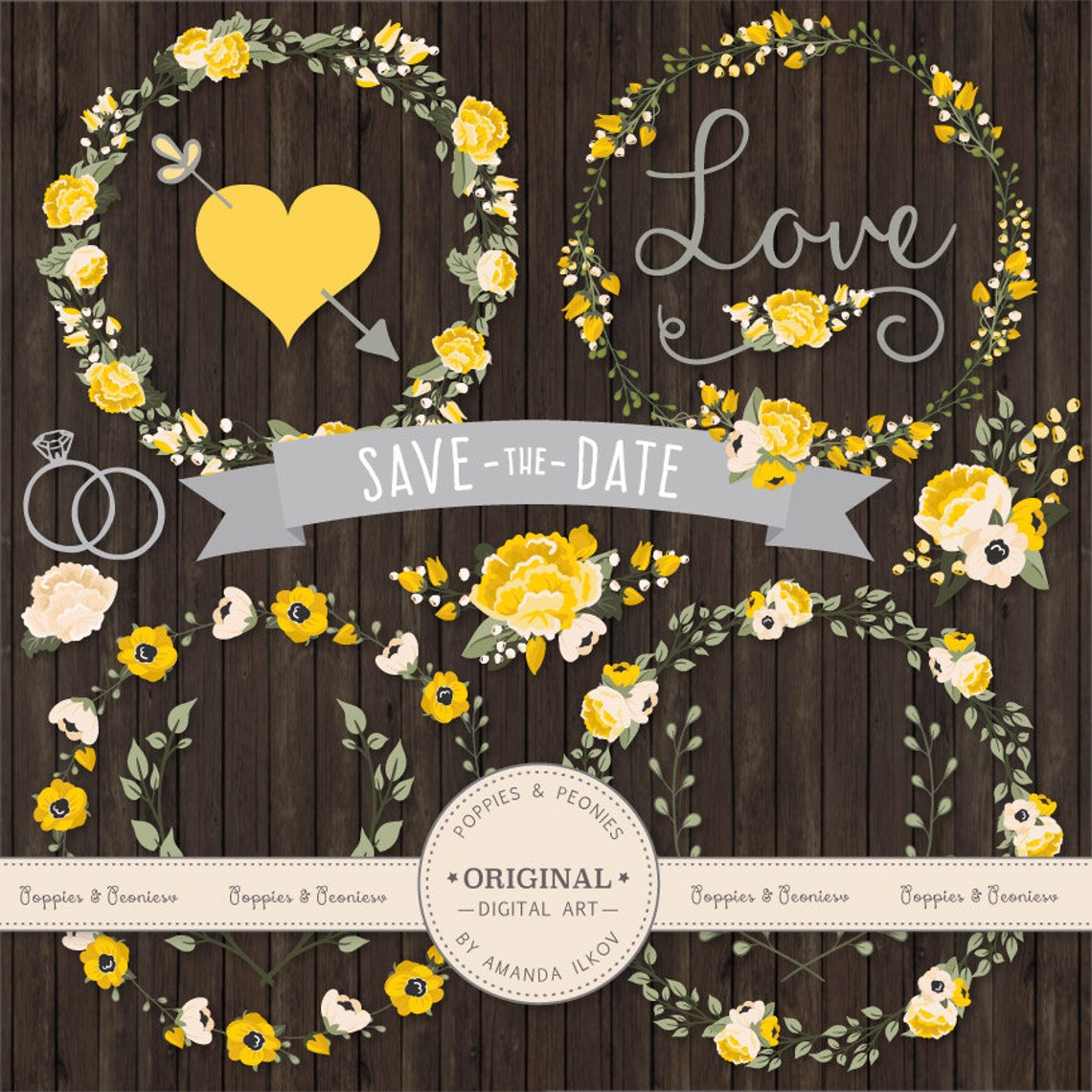 Premium Wedding Floral Clipart & Vectors - Sunshine Yellow Wedding ...
