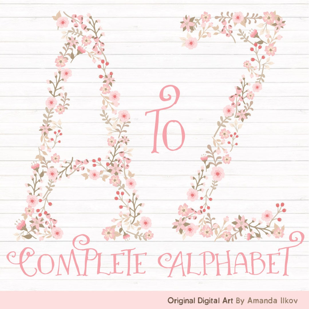 Professional Floral Alphabet Clipart & Vectors - Soft Pink Floral ...