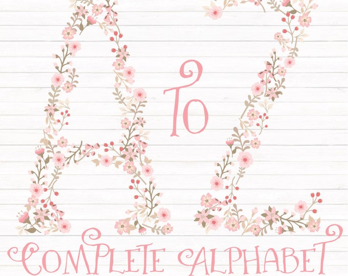 Professional Floral Alphabet Clipart & Vectors - Soft Pink Floral ...