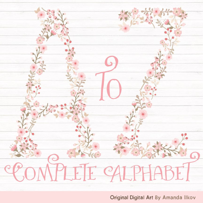 Professional Floral Alphabet Clipart & Vectors Soft Pink - Etsy UK