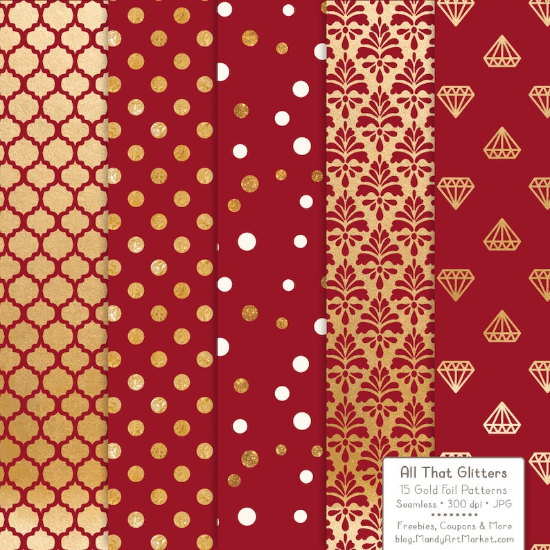 Premium Gold Foil Ruby Red Digital Papers - Party Patterns, Party ...