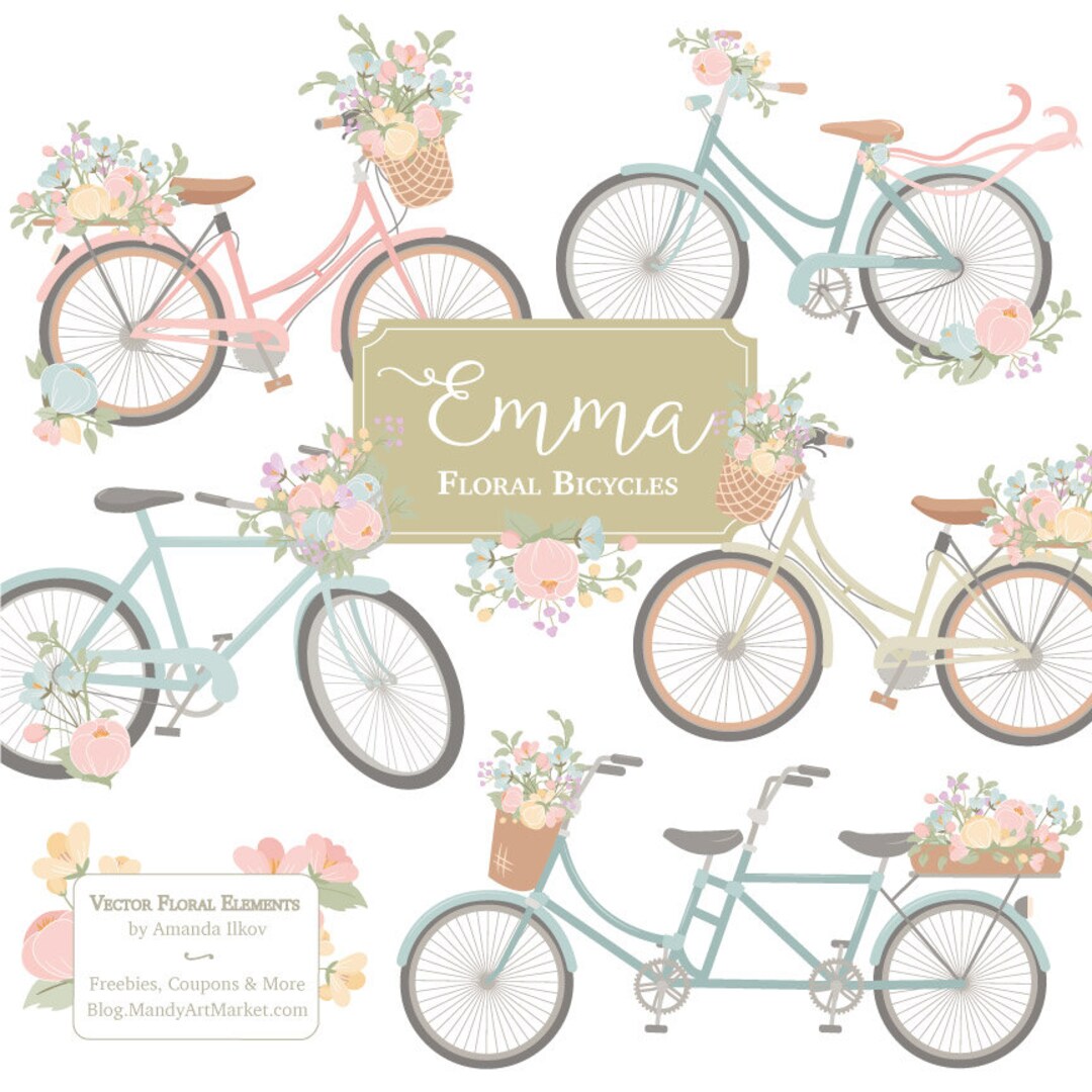 Emma Floral Bicycle Clipart & Vectors in Grandmas Garden - Pastel ...