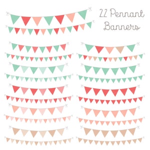 Professional Bunting Banner Clipart & Vectors in Mint and Coral ...