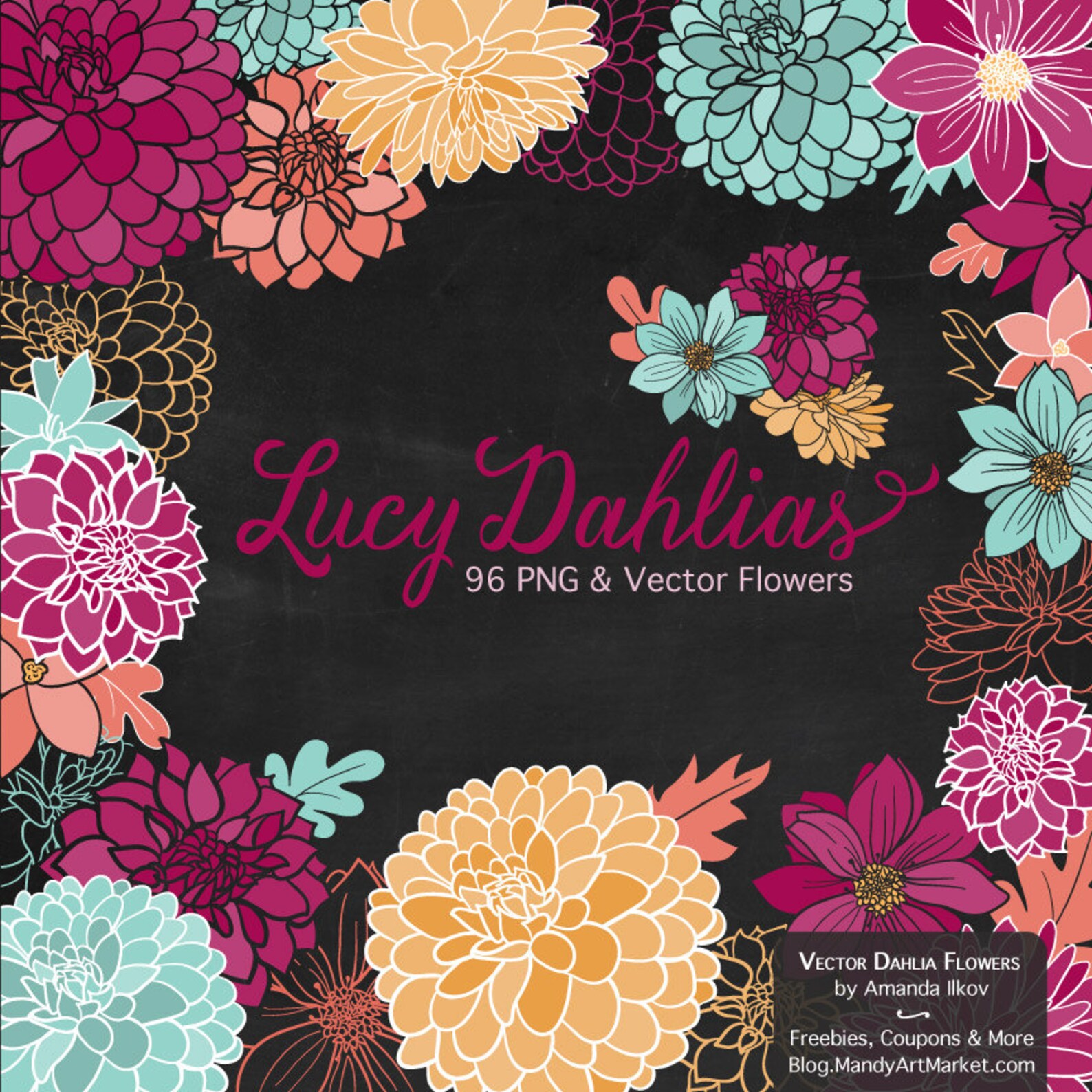 Lucy Dahlia Clipart & Vectors in Bohemian Bohemian Flowers | Etsy