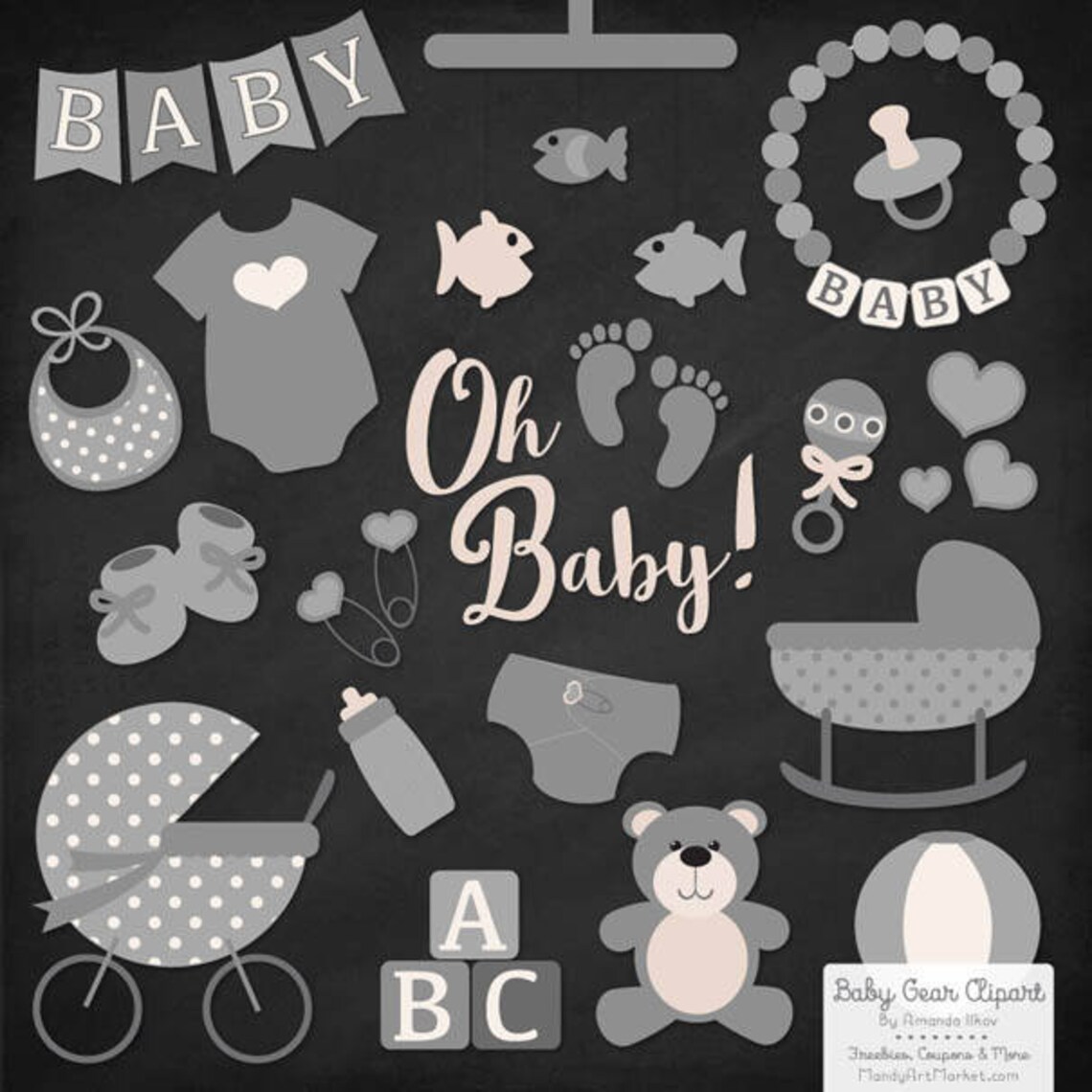 Premium Oh Baby Clipart & Vectors Set in Grey Grey Grey Baby | Etsy