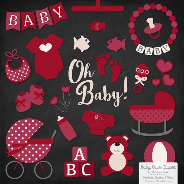 Premium Oh Baby Clipart & Vectors Set in Ruby - Ruby Red Baby Clipart ...