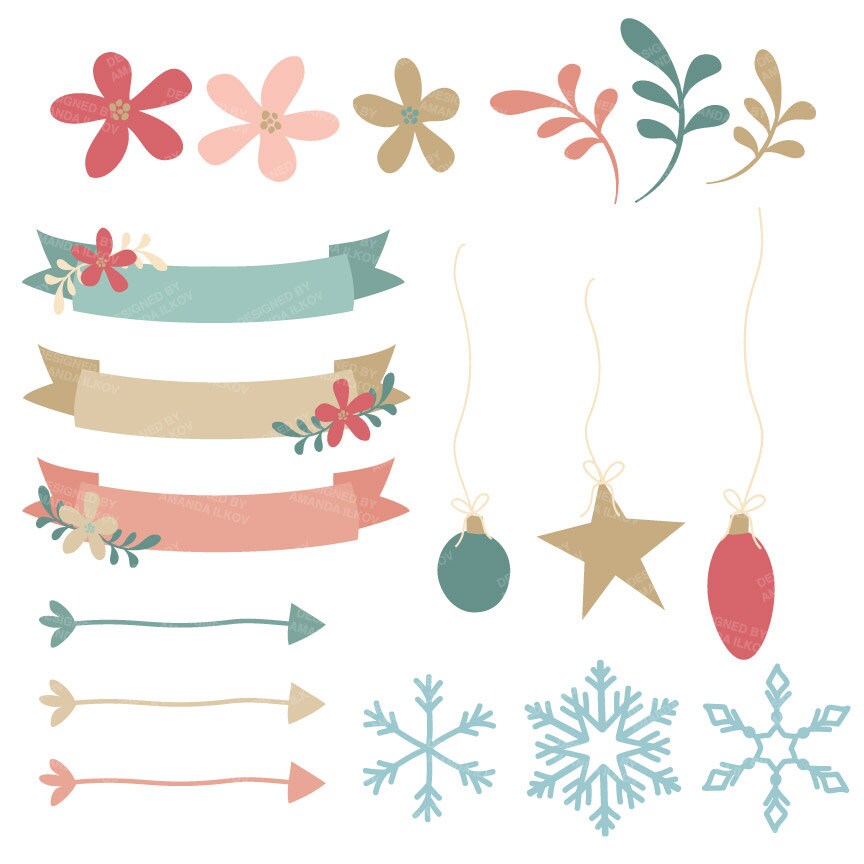 Premium Floral Christmas Clip Art & Digital Papers Christmas - Etsy