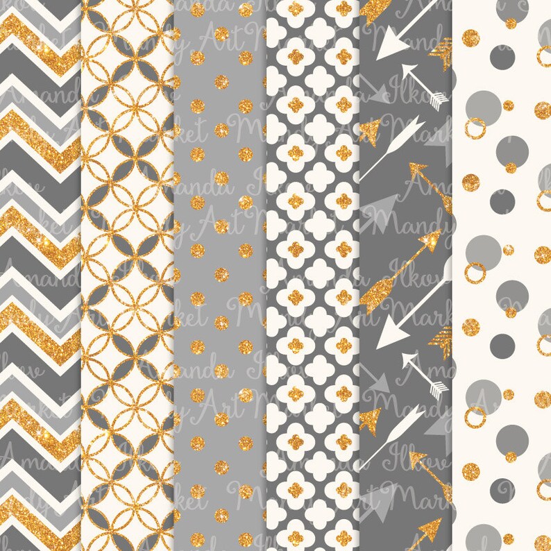 Premium Boho Gold Glitter Digital Paper in Grey - Gold Digital Paper ...