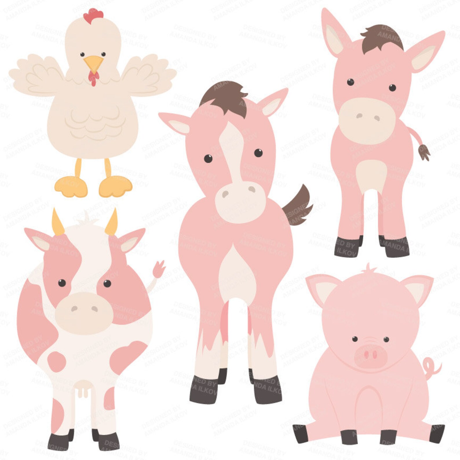 Premium Soft Pink Farm Animals Clip Art & Vectors Soft Pink - Etsy