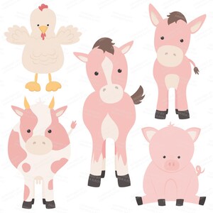 Premium Soft Pink Farm Animals Clip Art & Vectors - Soft Pink Farm ...