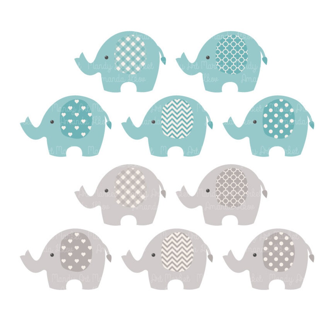 Premium Elephant Clipart Vectors & Digital Papers in Vintage | Etsy