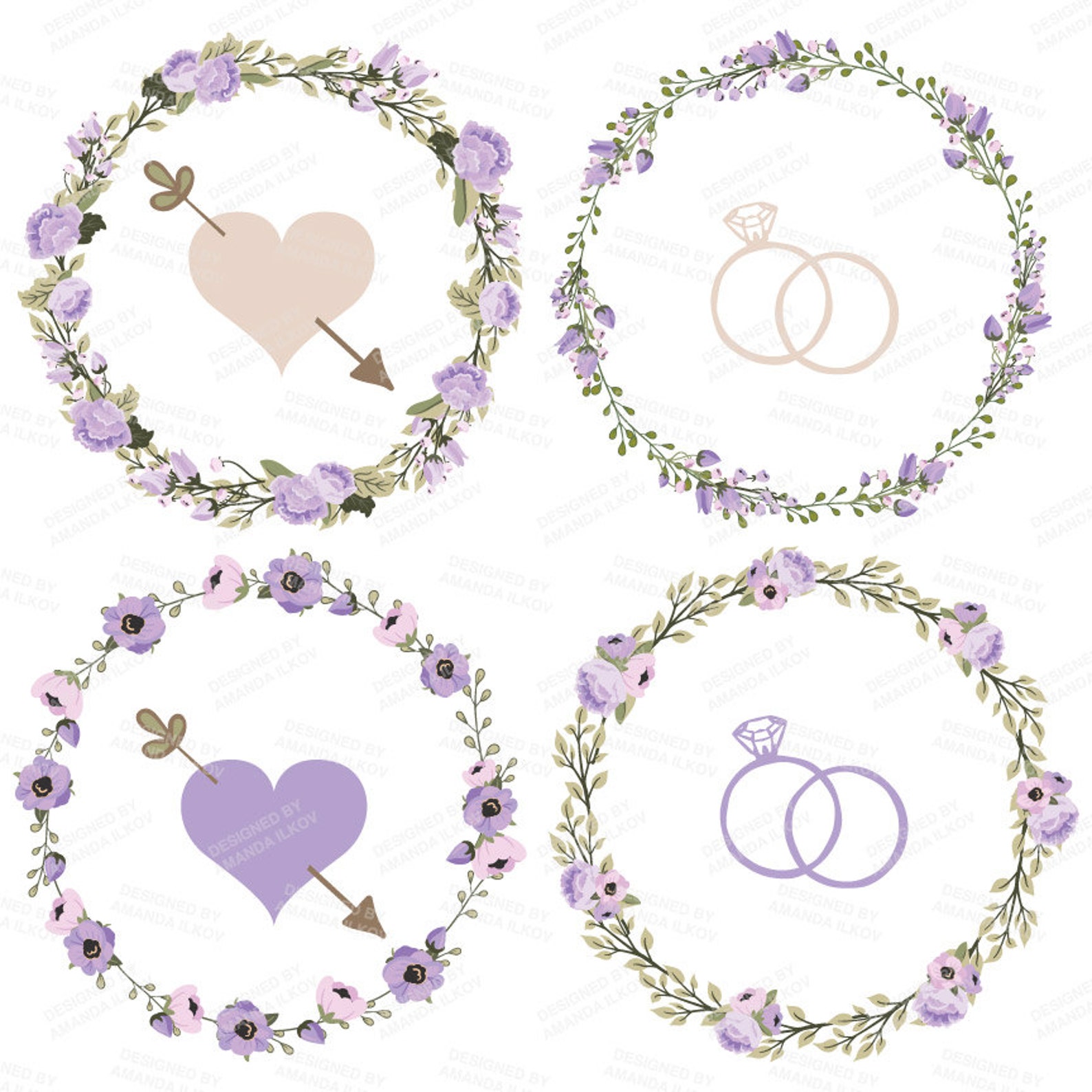 Premium Wedding Floral Clipart & Vectors Lavender Wedding | Etsy