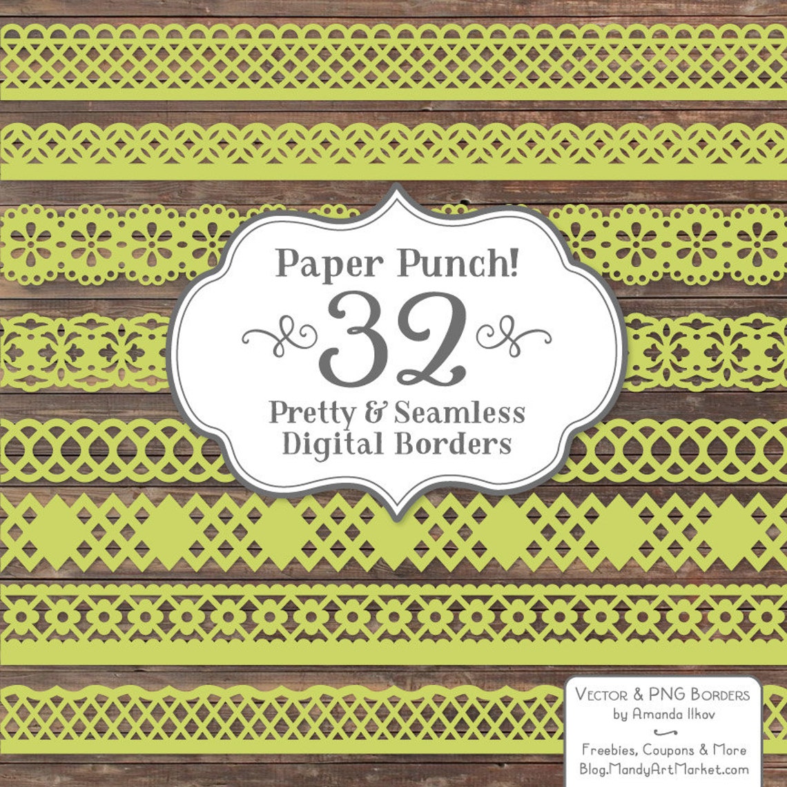 32 Premium Bamboo Paper Punch Lace Borders Clipart & Vectors - Green ...