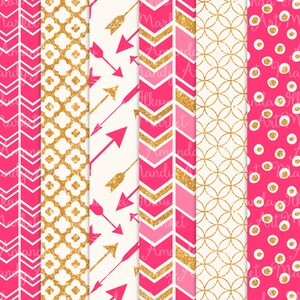 Premium Boho Gold Glitter Digital Paper in Hot Pink - Gold Digital ...
