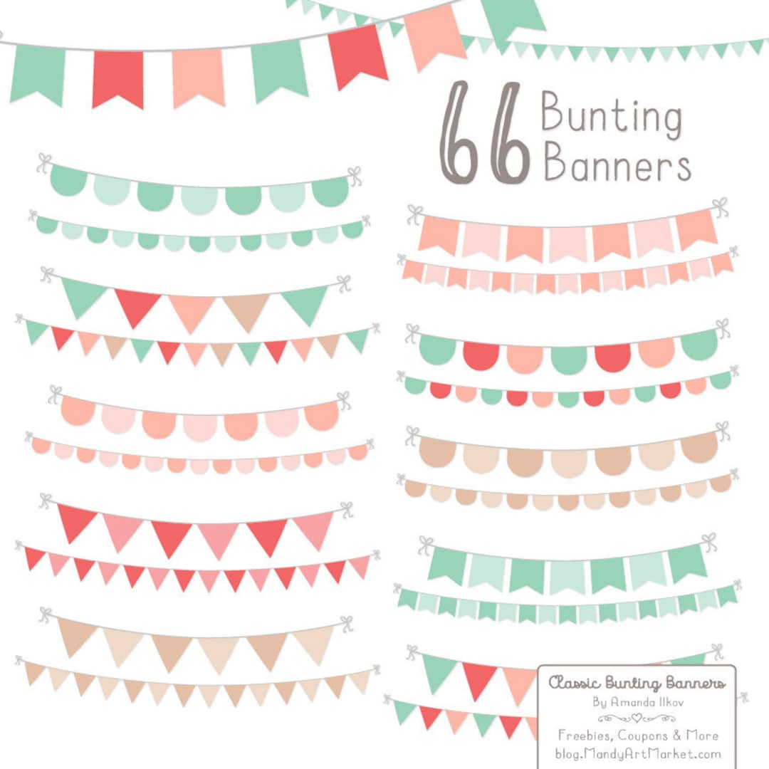 Professional Bunting Banner Clipart & Vectors in Mint and Coral ...