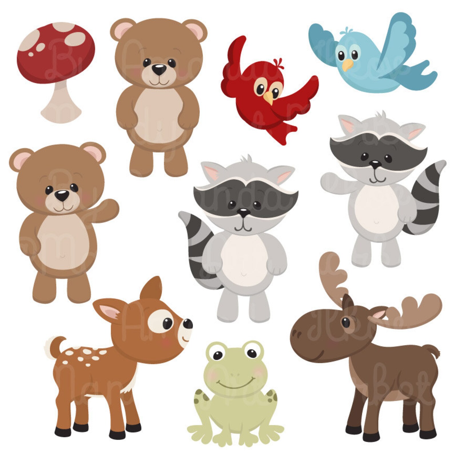 Cute Woodland Animals Clip Art & Papers - Woodland Clipart, Woodland ...
