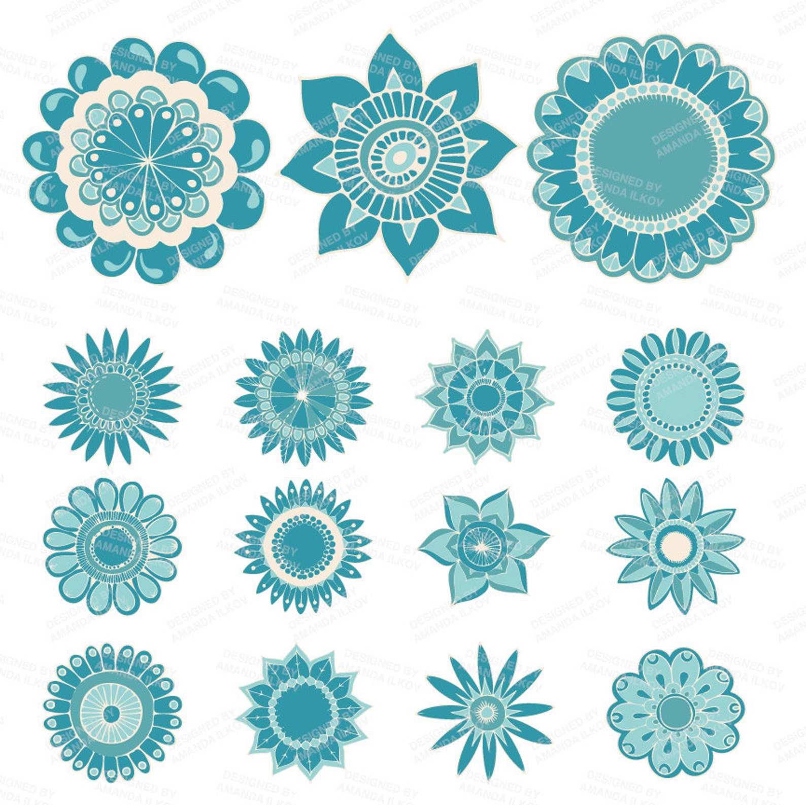 Professional Vintage Blue Flowers Clipart & Vectors Floral | Etsy
