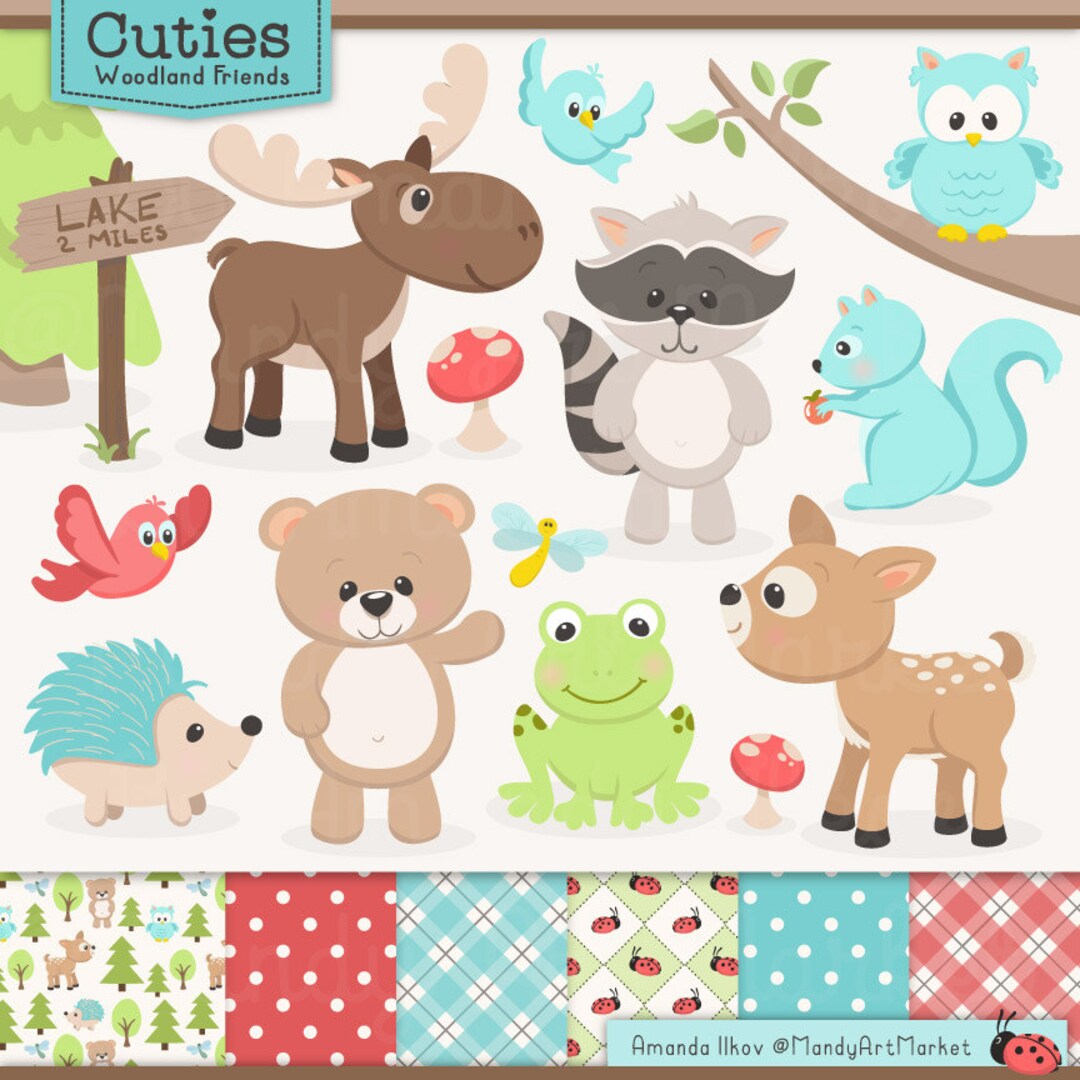 Cute Woodland Animals Clip Art & Papers - Woodland Clipart, Forest ...
