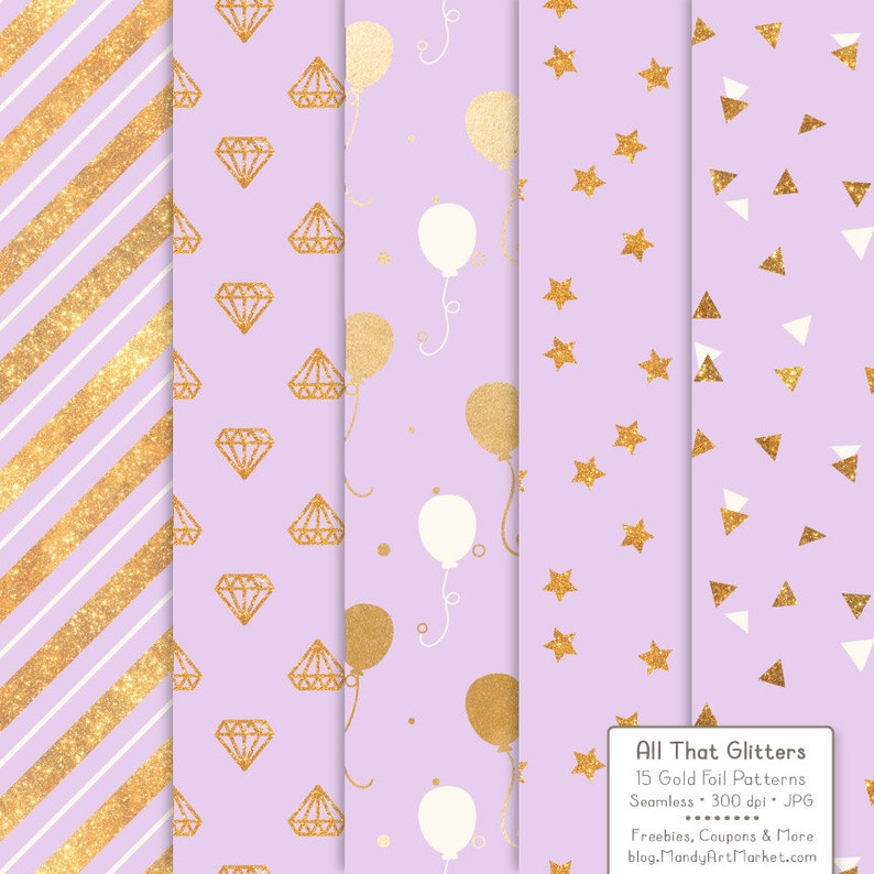 Premium Gold Foil Lavender Digital Papers Party Patterns - Etsy