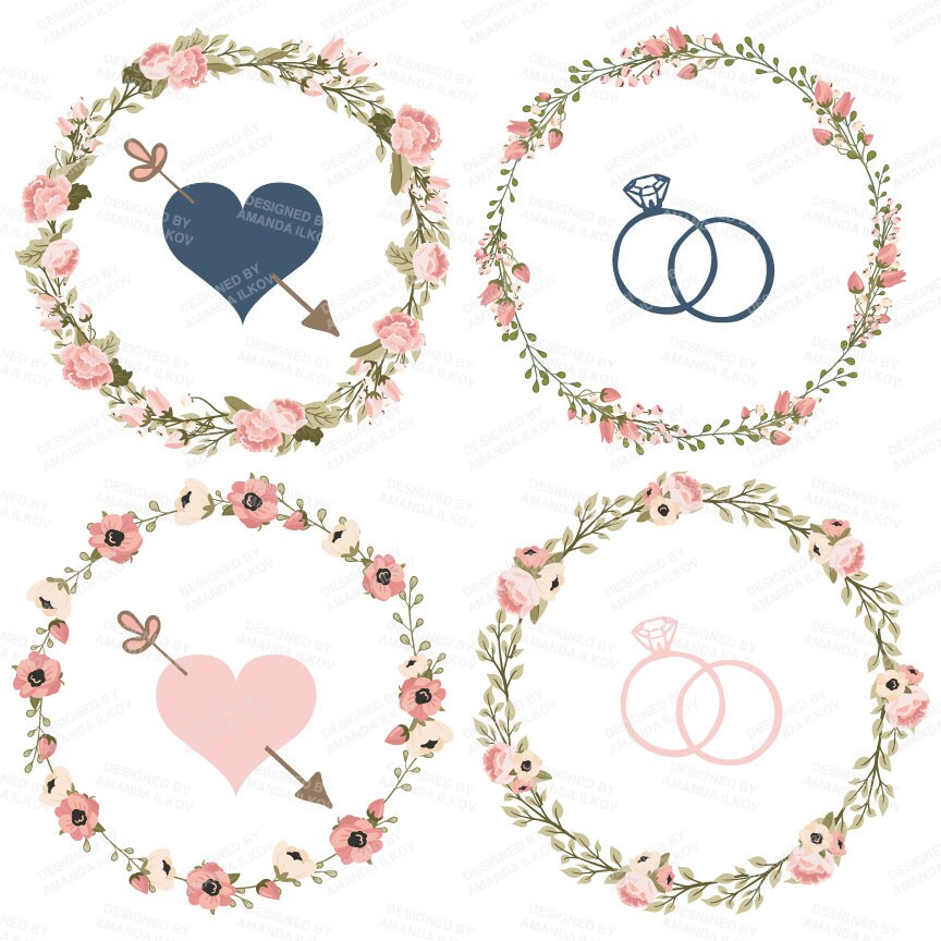 Premium Wedding Floral Clipart & Vectors - Navy and Blush Wedding ...