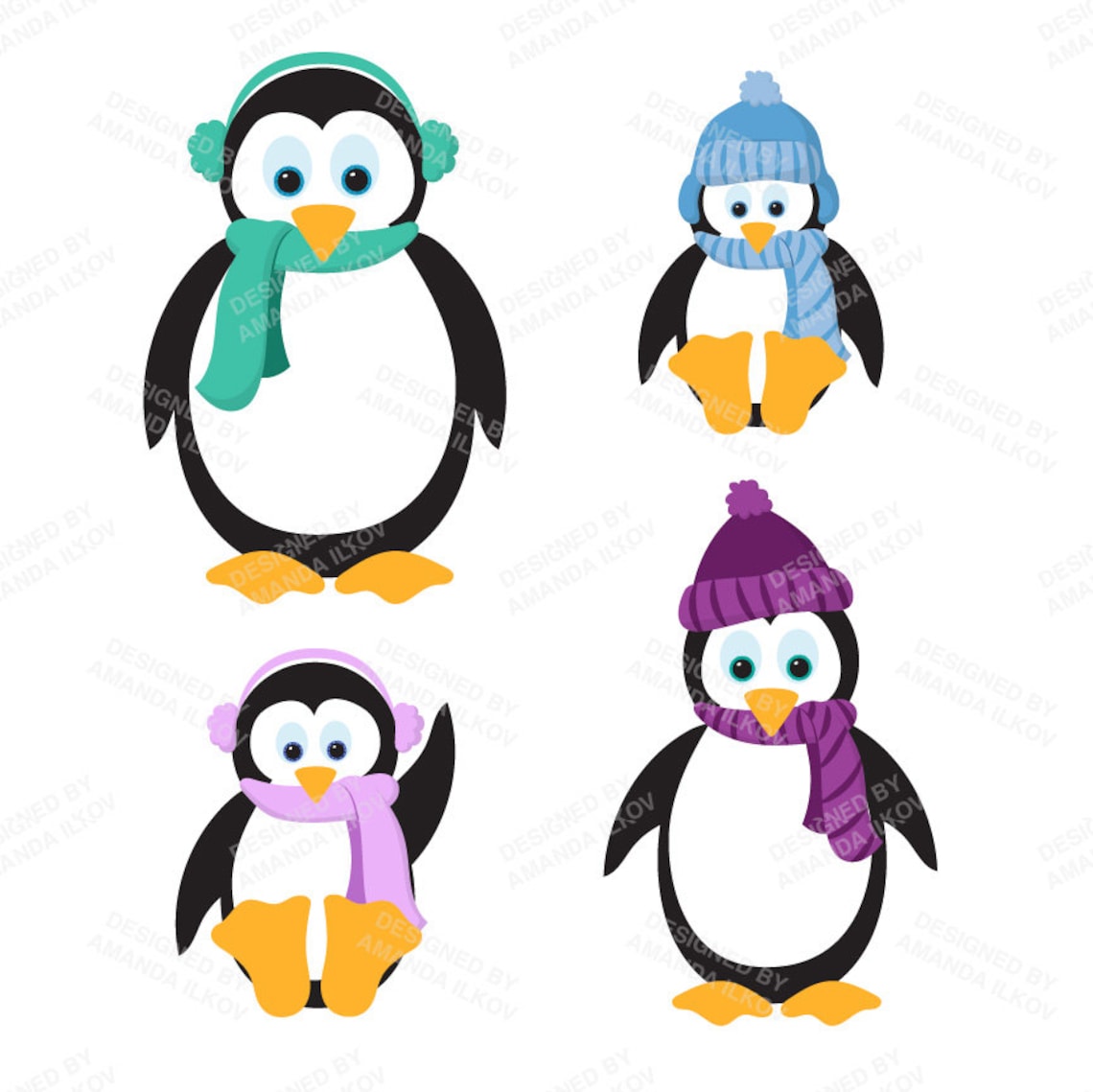 Hand Drawn Vector Penguins Clip Art Penguin Clipart - Etsy