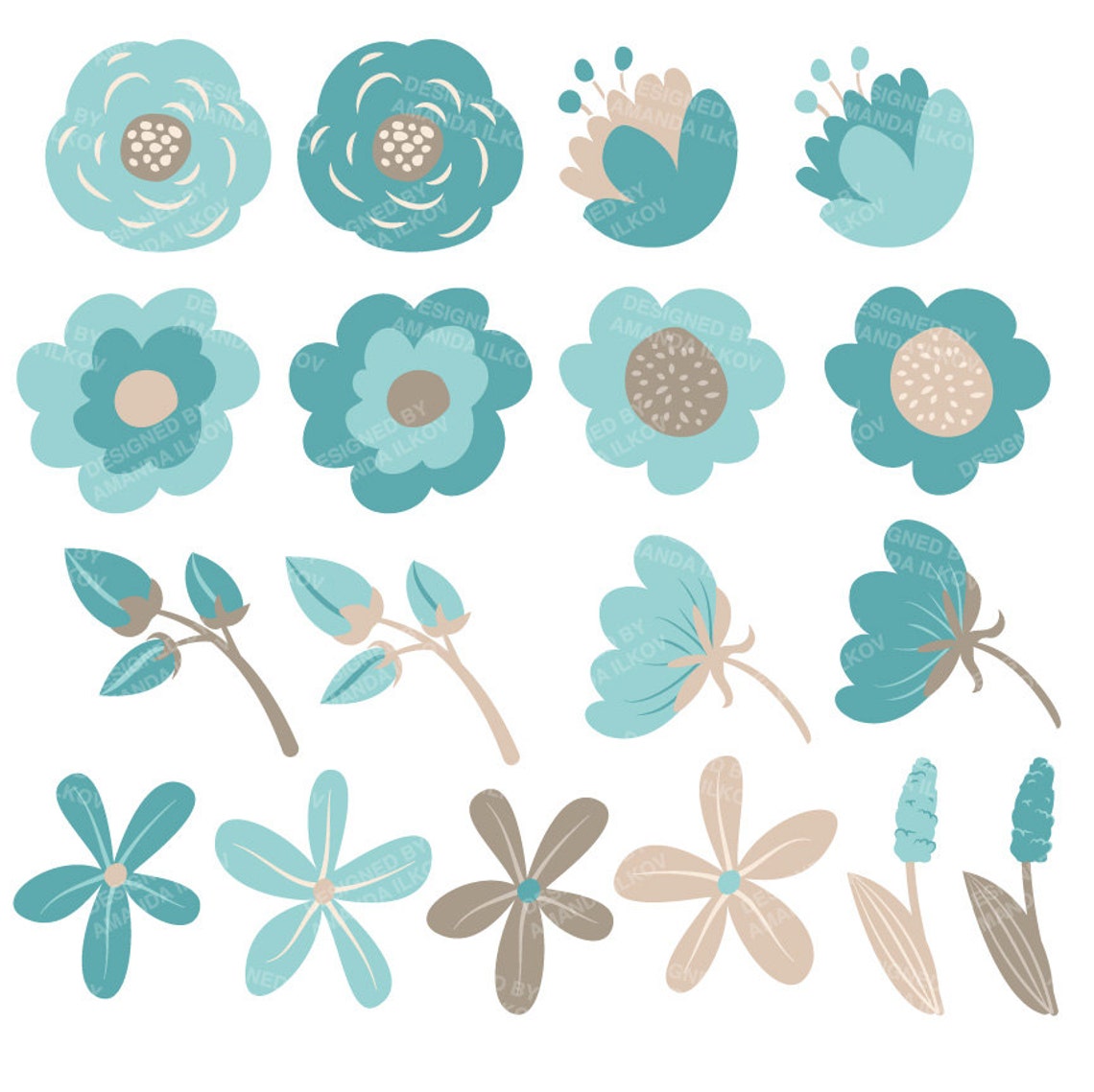 Premium Vintage Blue Flowers Clipart & Floral Vectors | Etsy