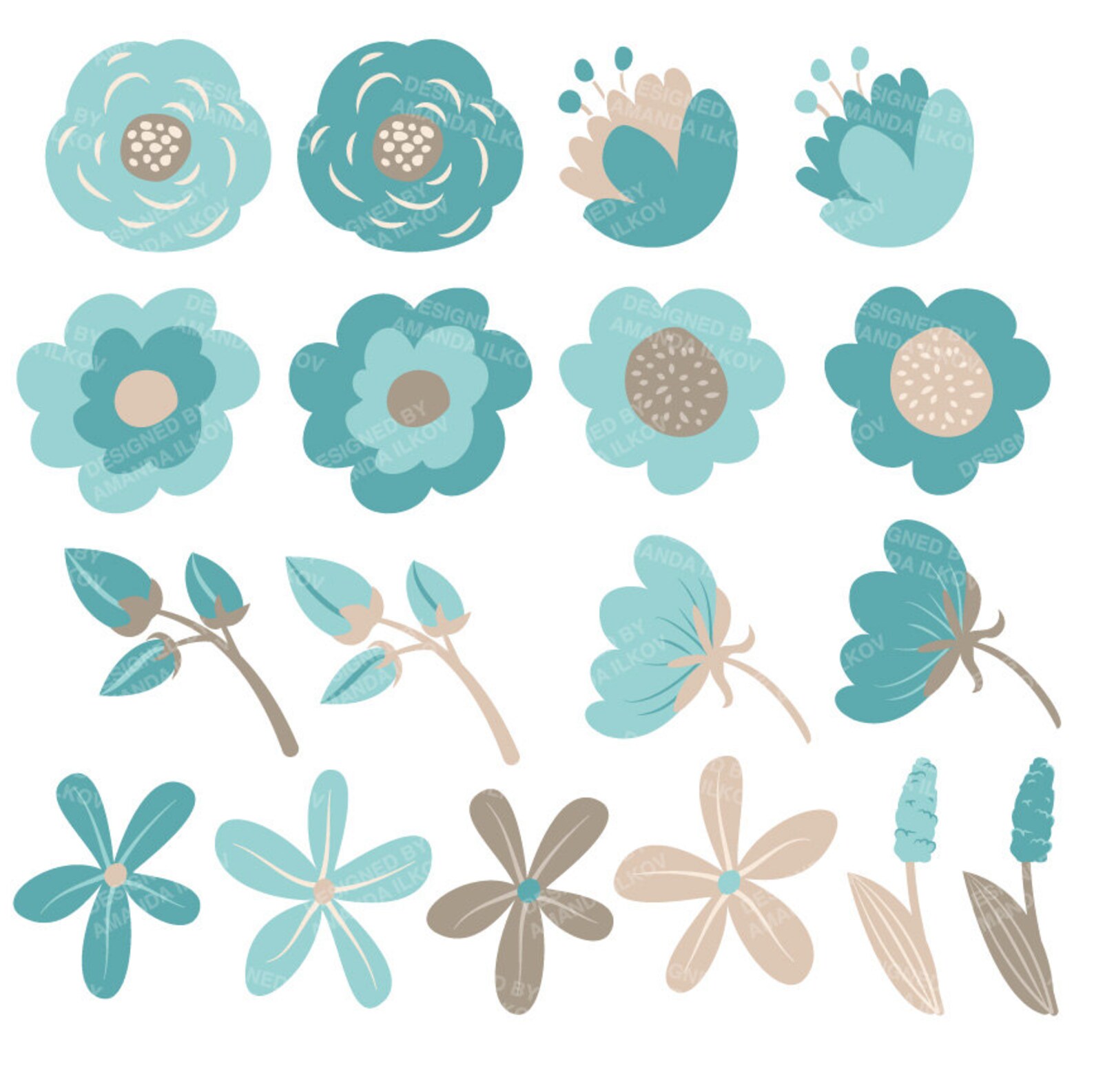 Premium Vintage Blue Flowers Clipart & Floral Vectors - Vintage Blue ...
