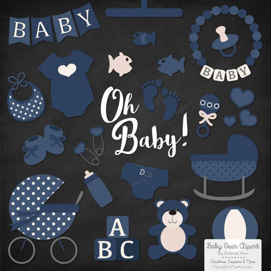 Premium Oh Baby Clipart & Vectors Set in Navy - Navy Blue Baby Clipart ...