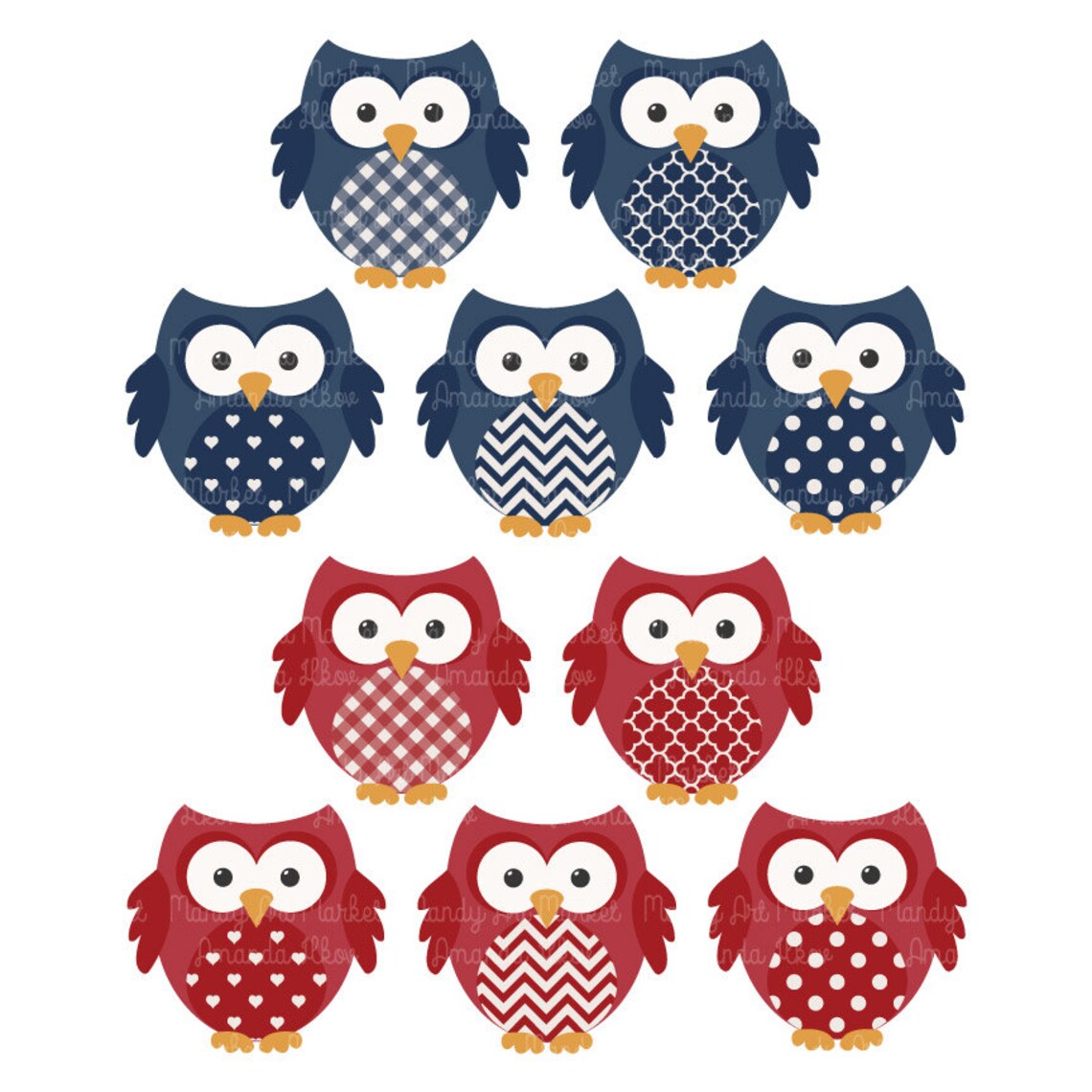 Premium Owl Clipart Vectors & Digital Papers in Americana | Etsy