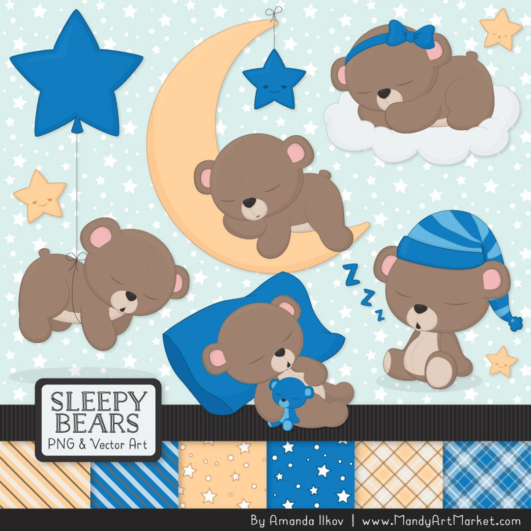Professional Blue Sleepy Bears Clipart - Blue Bedtime Bears Clipart ...