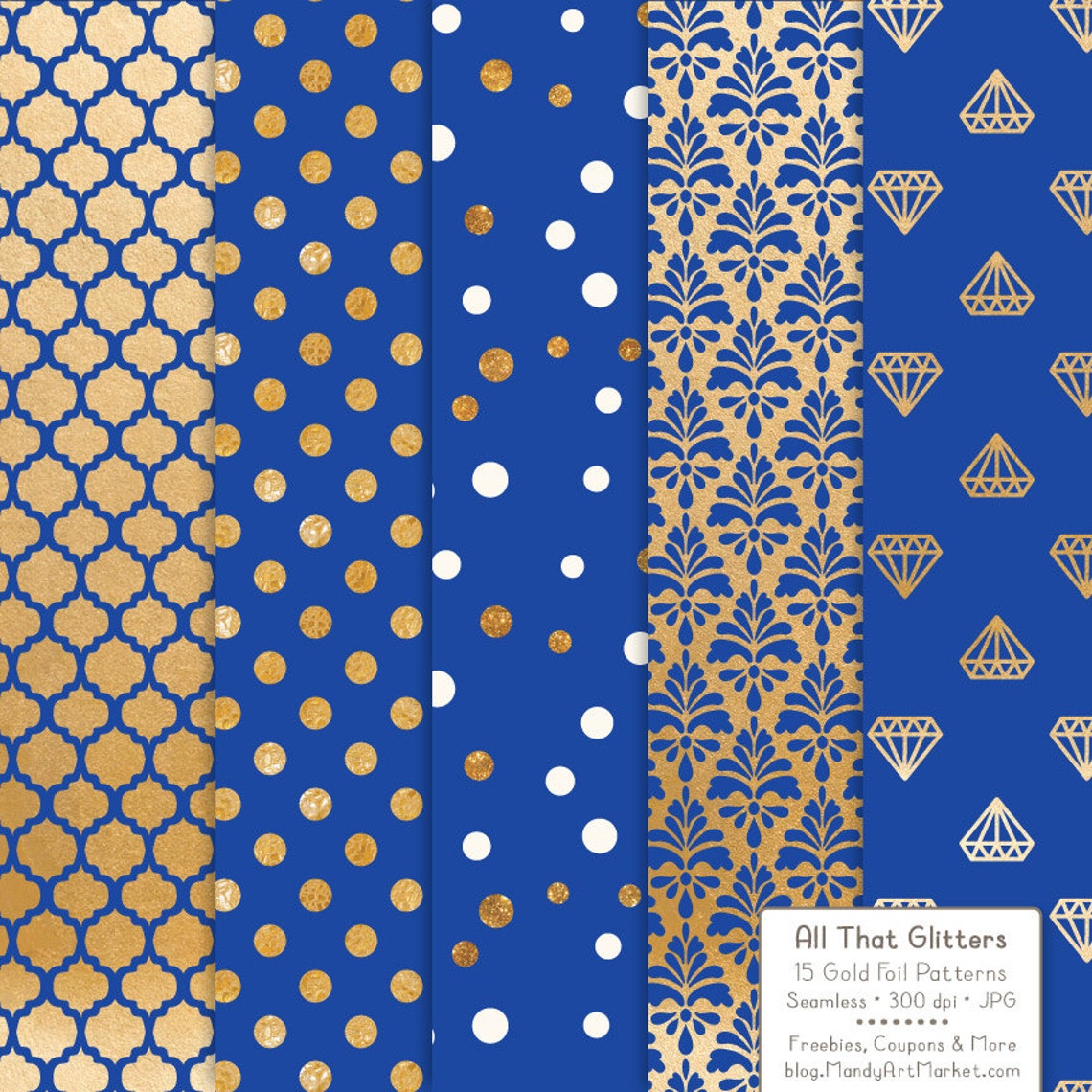 Premium Gold Foil Royal Blue Digital Papers - Party Patterns, Party ...