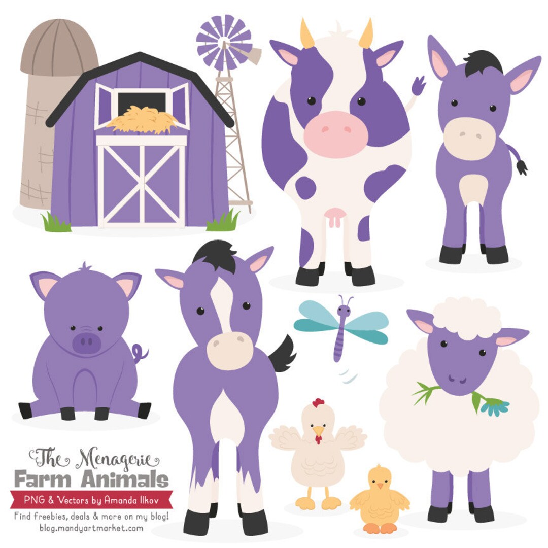 Premium Purple Farm Animals Clip Art & Vectors - Purple Farm Animals ...