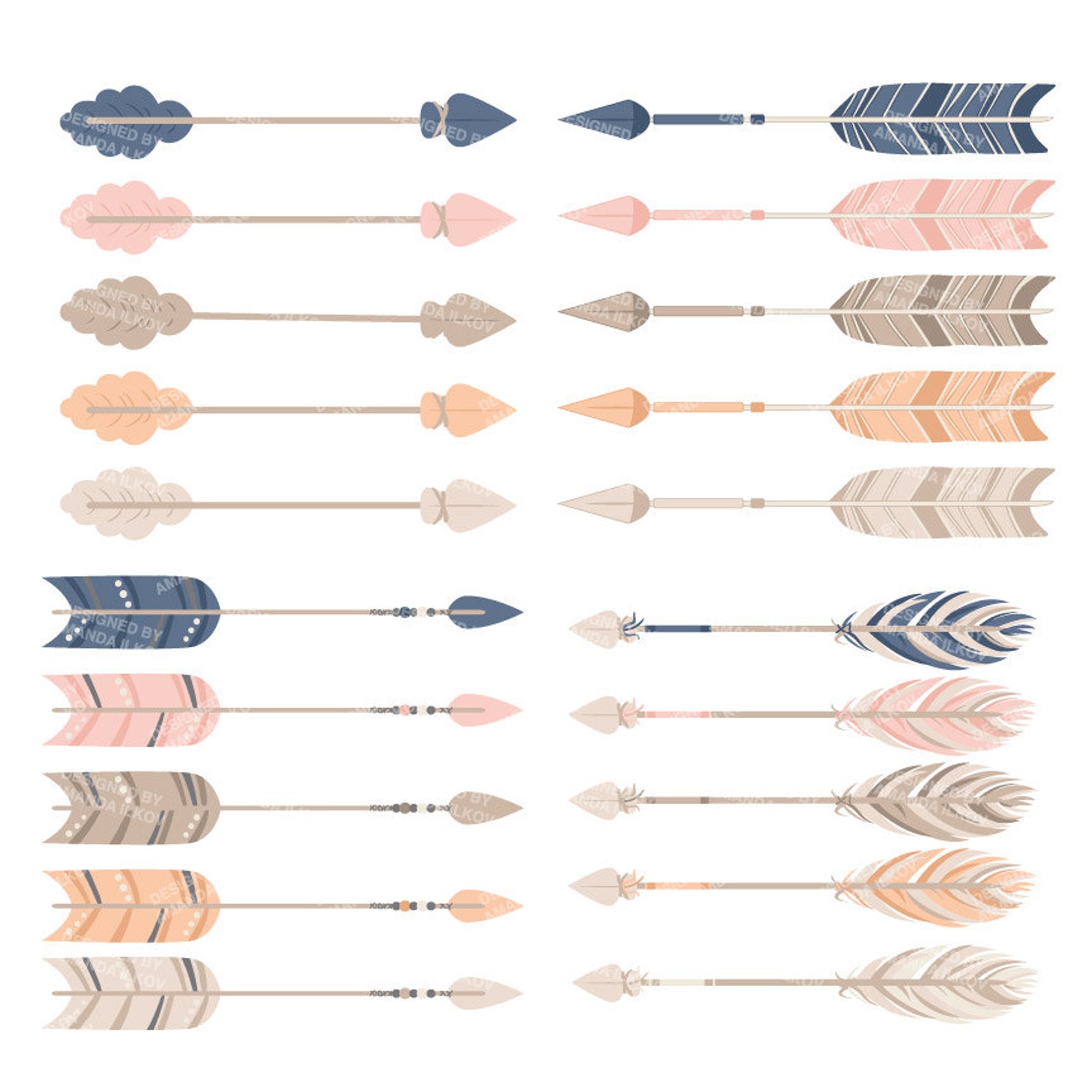 Professional Tribal Arrows Clipart & Vectors in Navy and Blush - Arrows ...