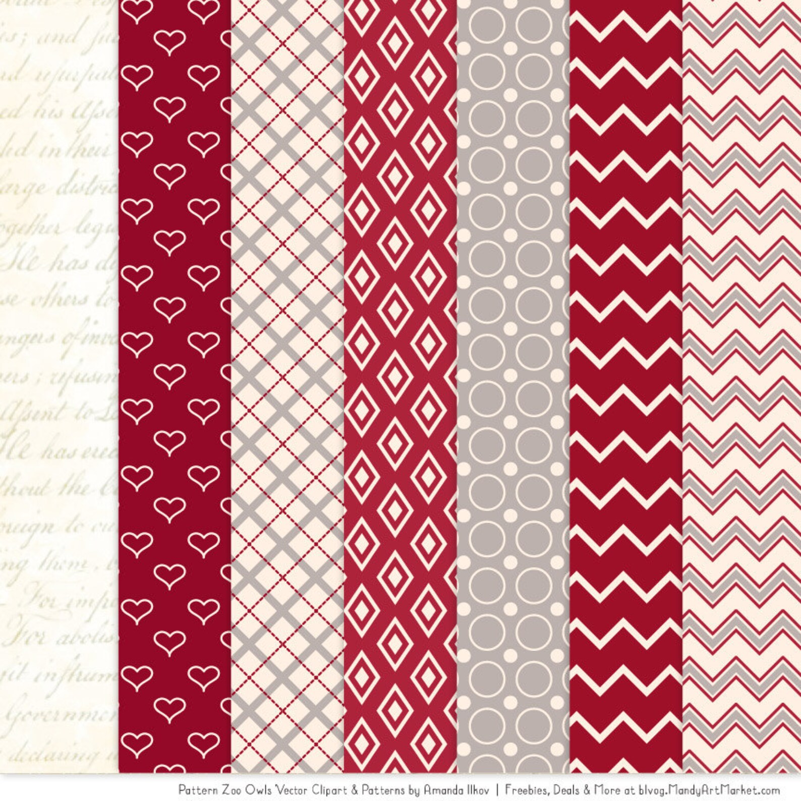 Patterned Ruby Owls Clipart and Digital Papers - Ruby Red Owl Clipart ...
