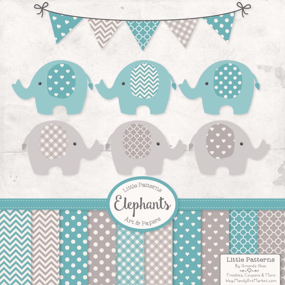 Premium Elephant Clipart Vectors & Digital Papers in Vintage | Etsy