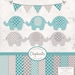 Premium Elephant Clipart, Vectors & Digital Papers in Vintage Blue ...