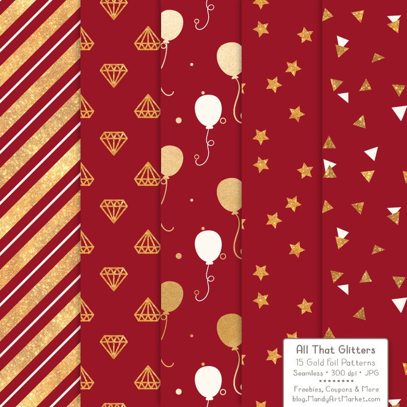 Premium Gold Foil Ruby Red Digital Papers - Party Patterns, Party ...
