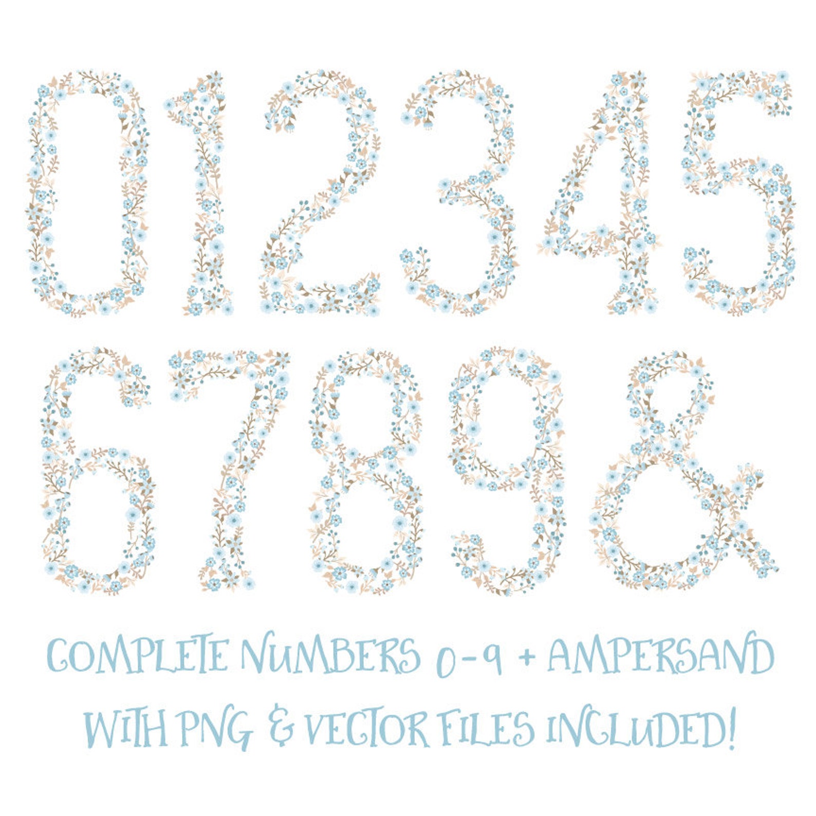 Premium Floral Numbers Clipart & Vectors in Soft Blue - Soft Blue ...