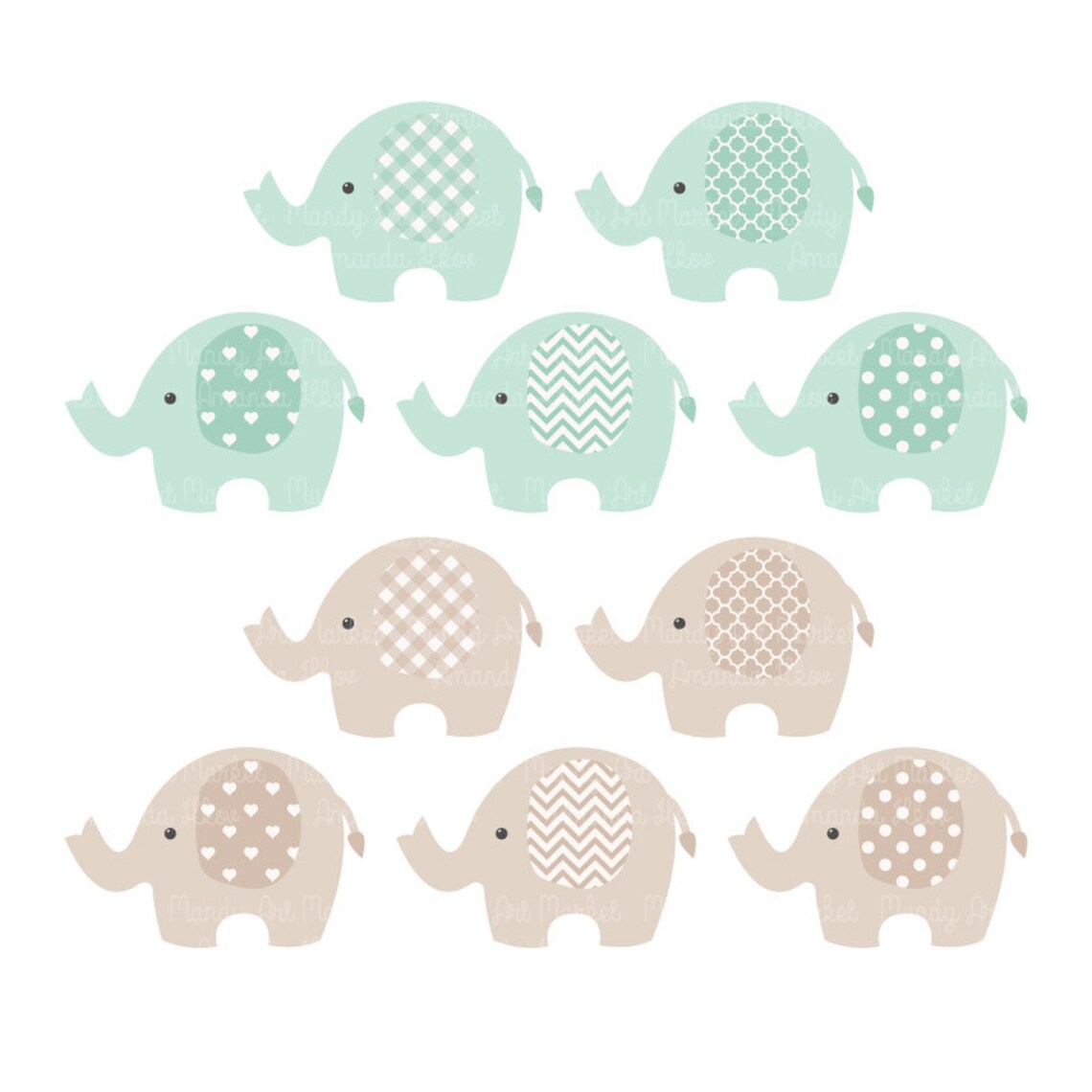 Premium Elephant Clipart Vectors & Digital Papers in Mint - Etsy
