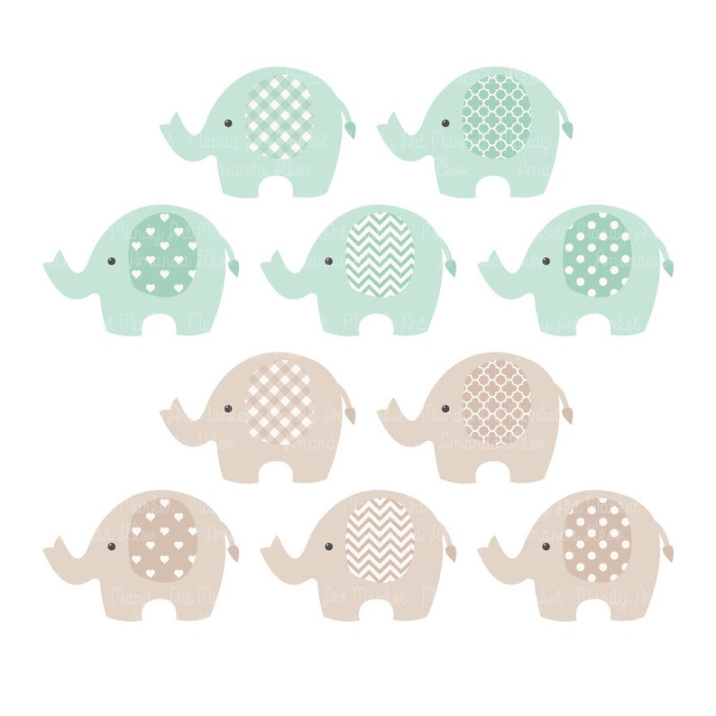 Premium Elephant Clipart Vectors & Digital Papers in Mint - Etsy