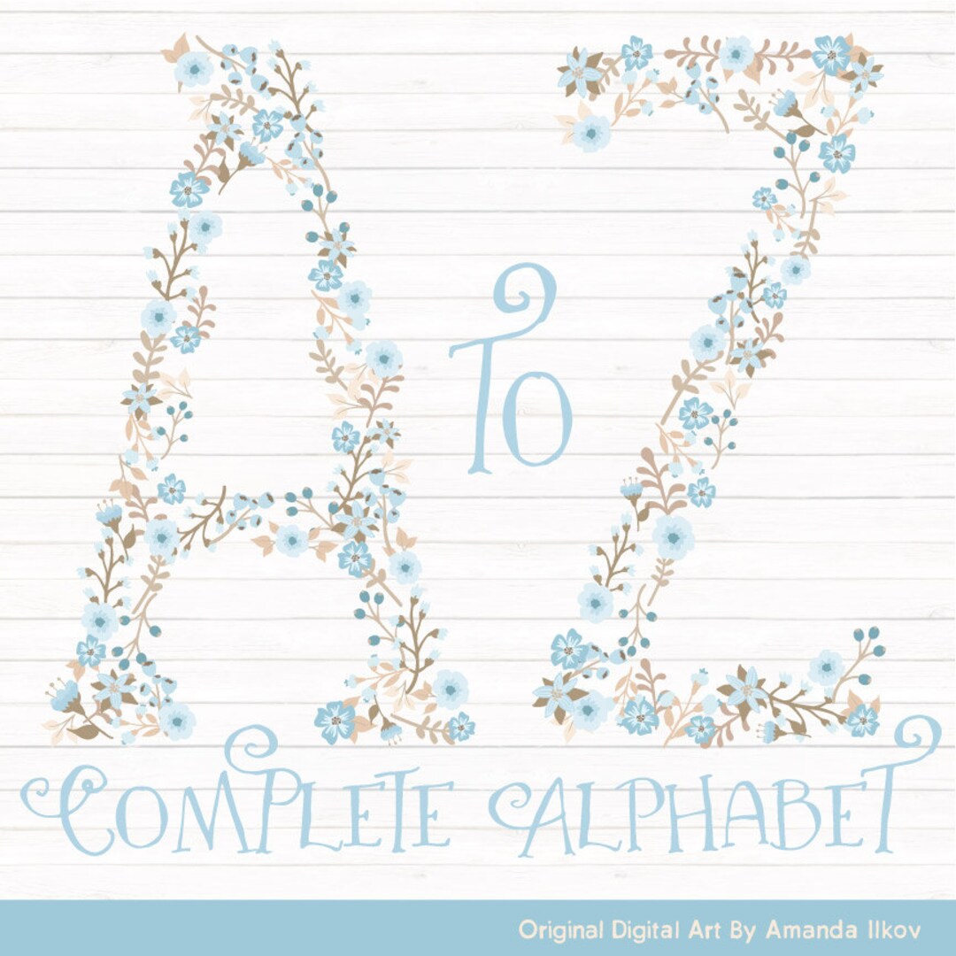 Professional Floral Alphabet Clipart & Vectors Soft Blue Floral ...