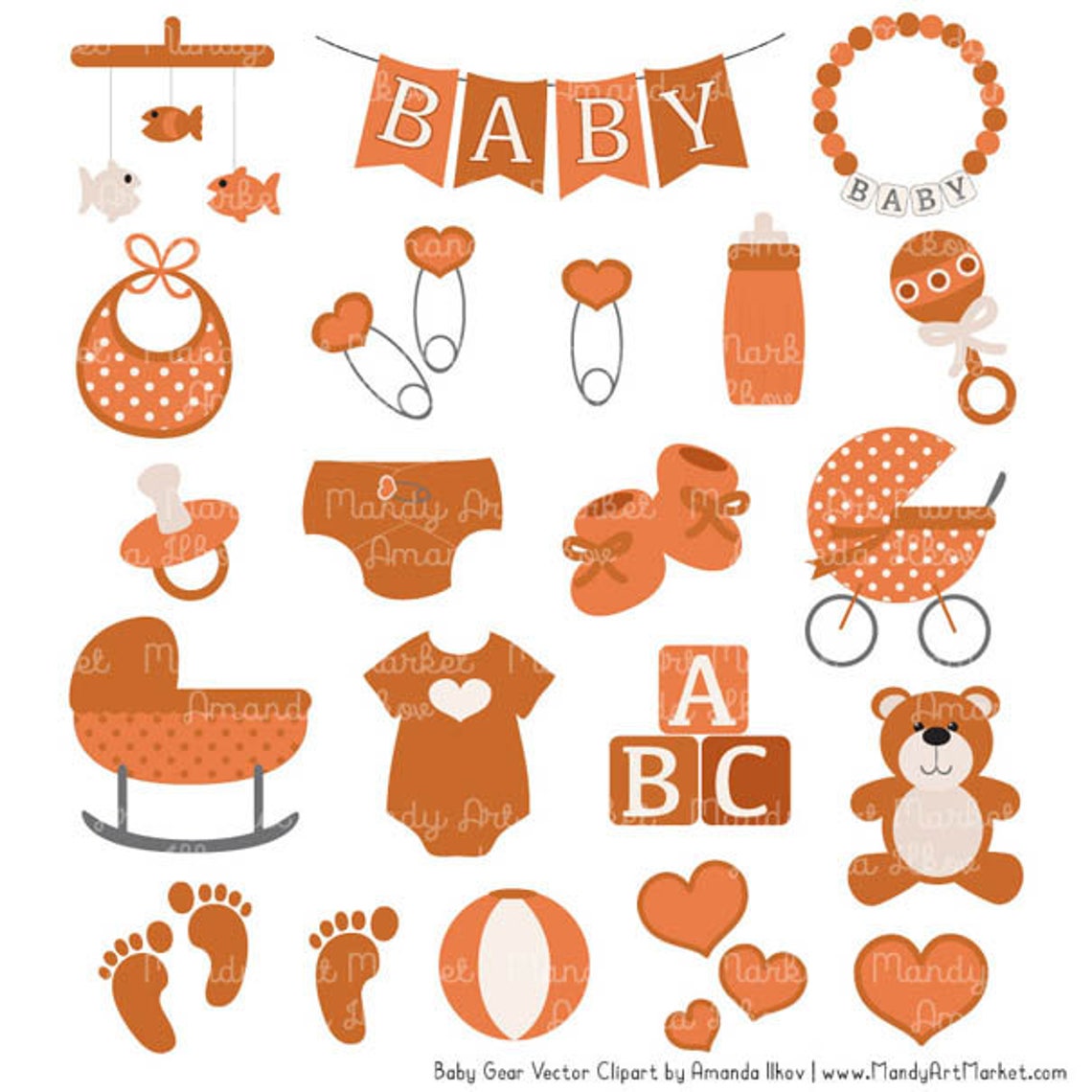 Premium Oh Baby Clipart & Vectors Set in Pumpkin - Pumpkin Orange Baby ...