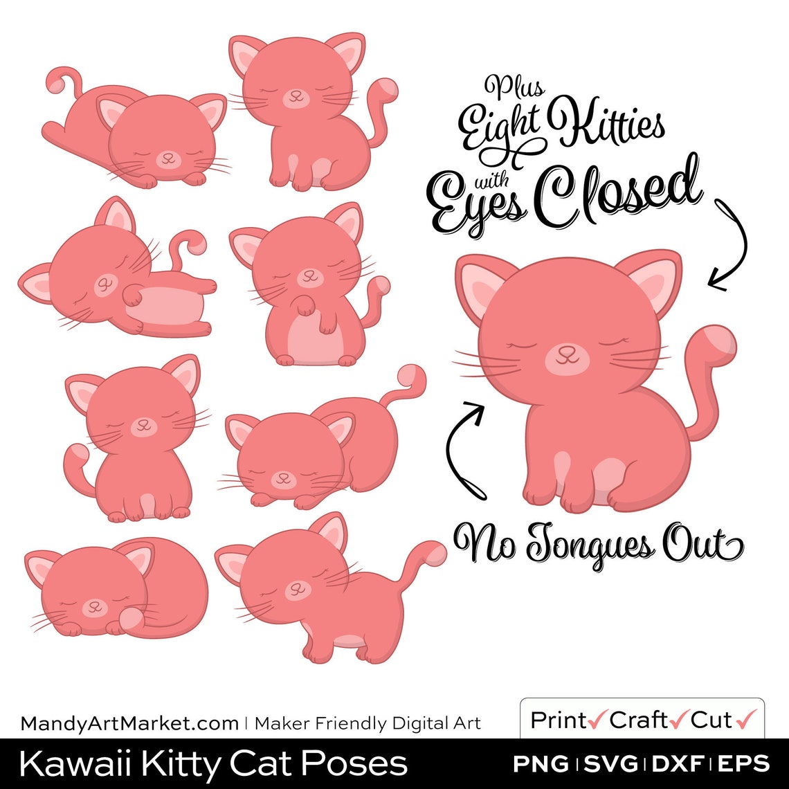 Professional Cute Cat Clipart in Pink PNG & EPS Vector | Etsy