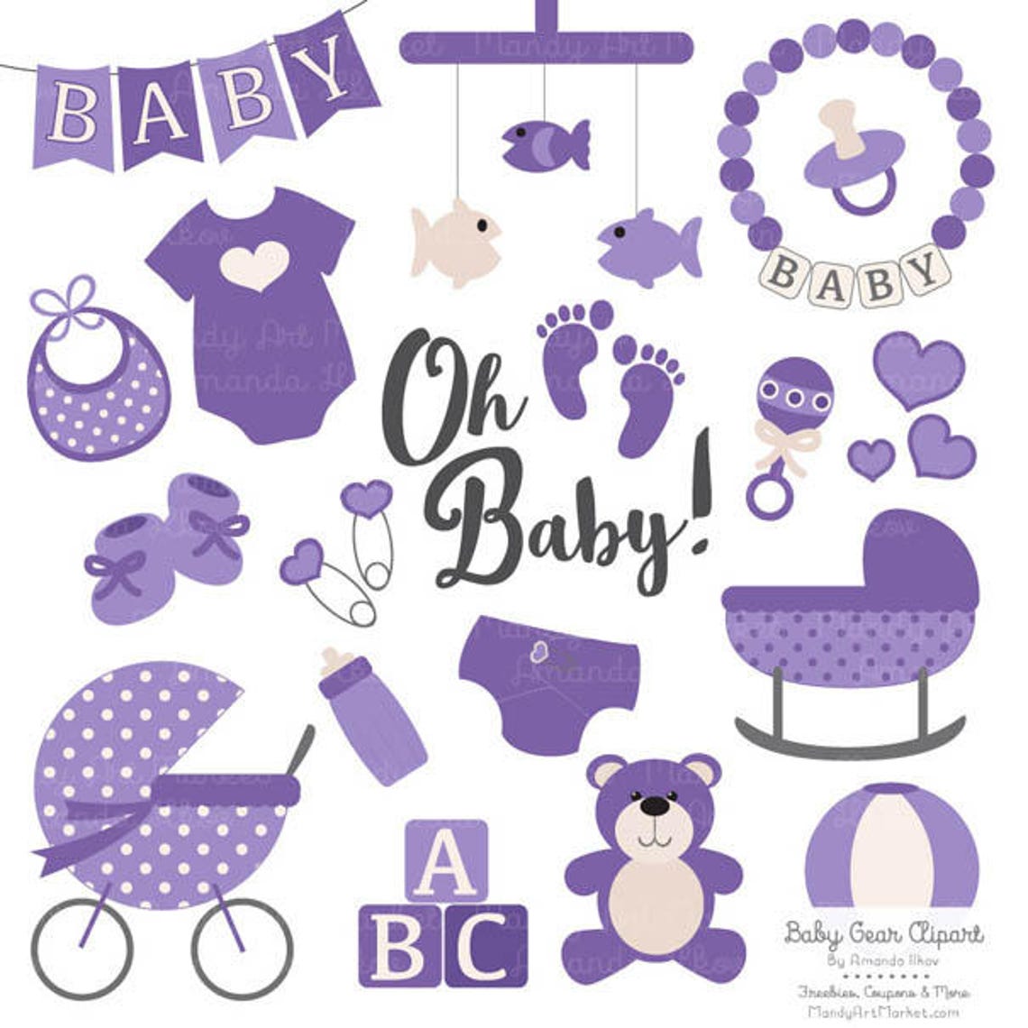 Premium Oh Baby Clipart & Vectors Set in Purple - Purple Purple Baby ...
