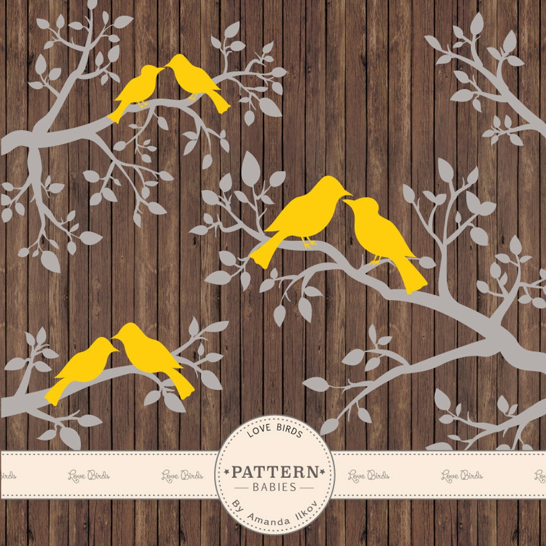 Premium Yellow Love Birds Clip Art & Vectors Wedding Clipart, Branch ...