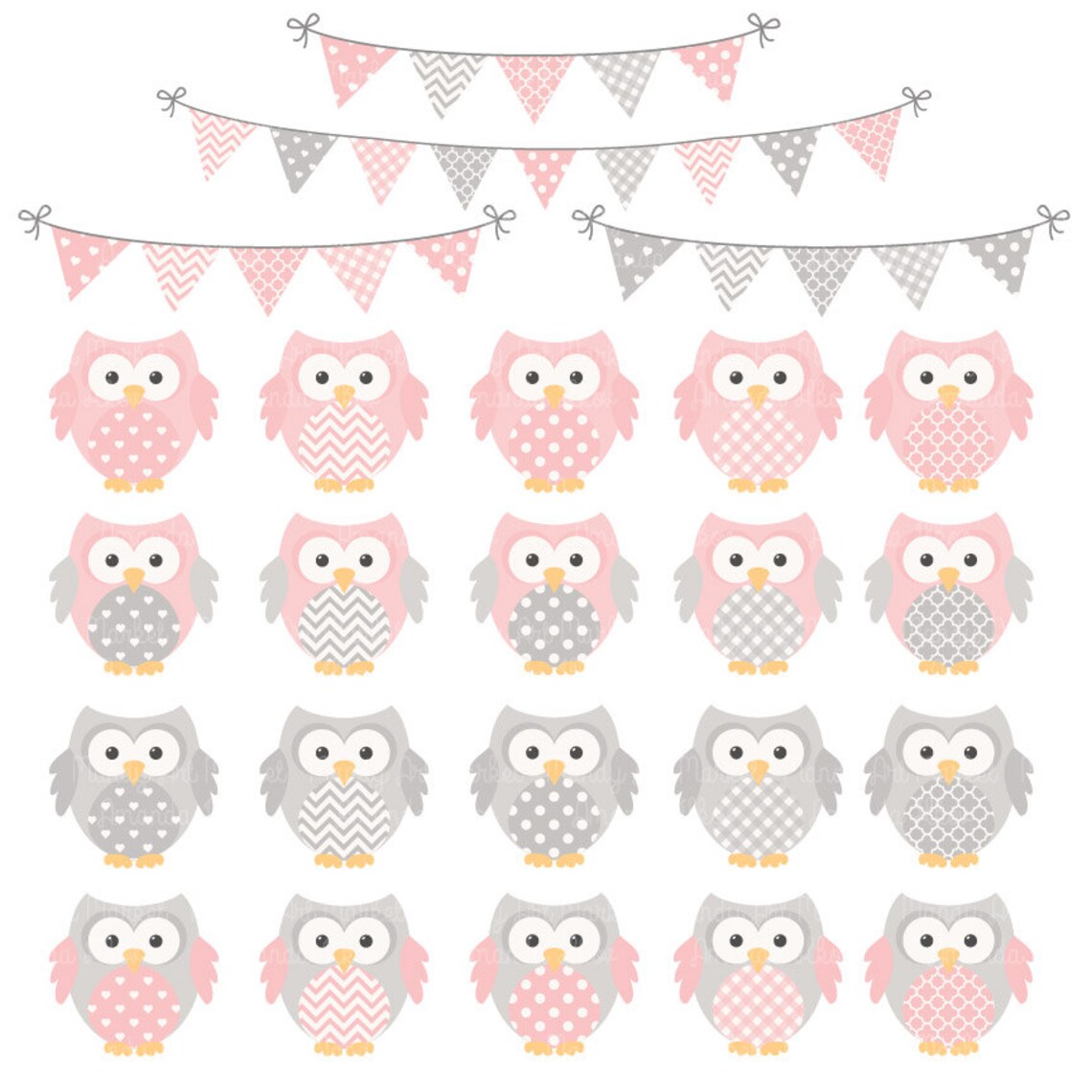 Premium Owl Clipart Vectors & Digital Papers in Soft Pink - Etsy