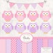 Premium Owl Clipart, Vectors & Digital Papers in Fresh Pink and Purple ...