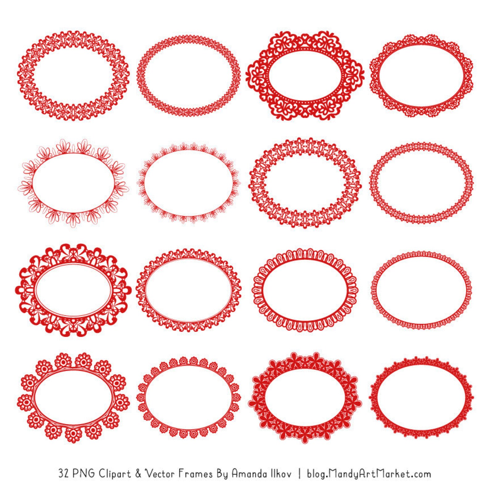 Red Round Lace Frames Clipart & Vectors Red Lace Frames, Red Vector ...