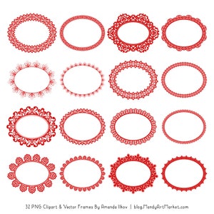 Red Round Lace Frames Clipart & Vectors - Red Lace Frames, Red Vector ...